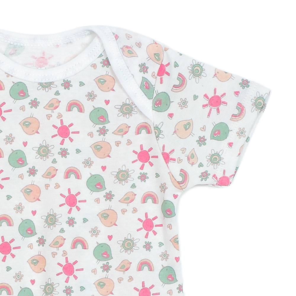 Body tam giác tay ngắn in chim+hoa Carrot