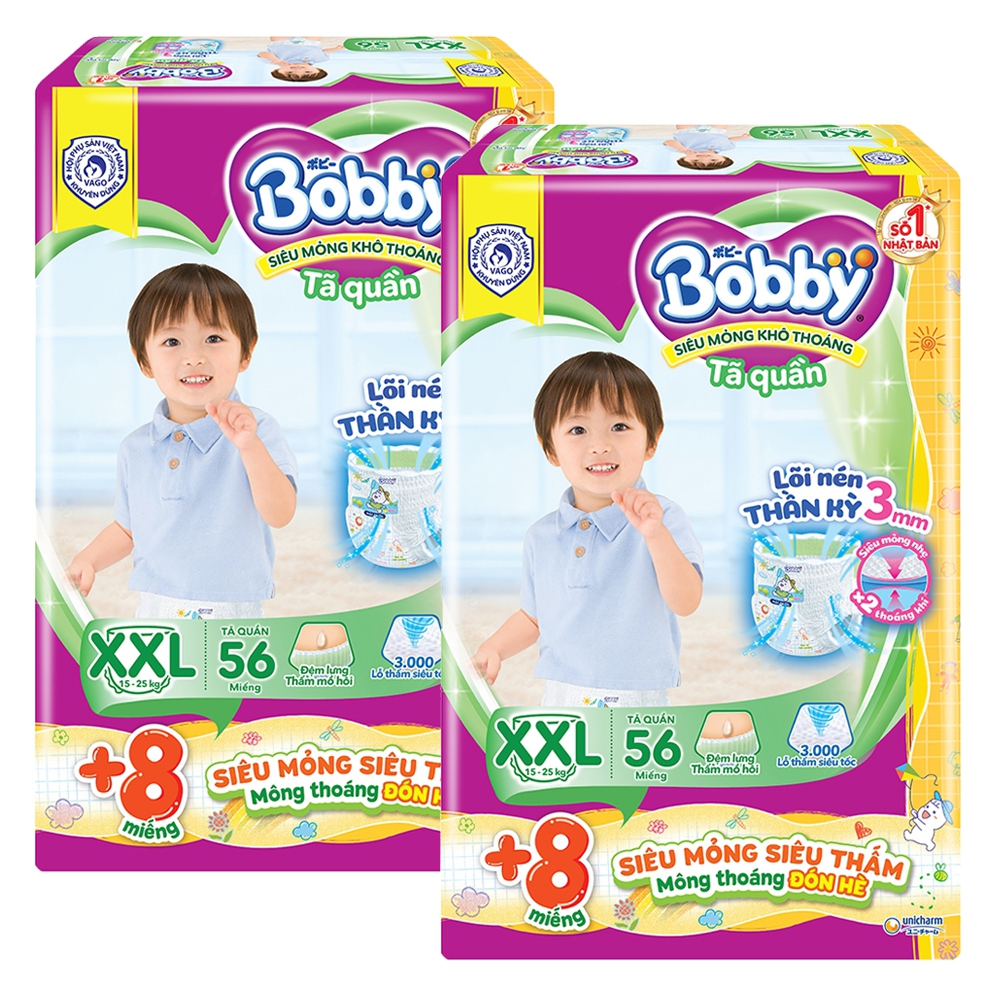 Combo 2 Tã quần Bobby size XXL, 56 miếng + 8 miếng | Bỉm Tã khuyến mãi