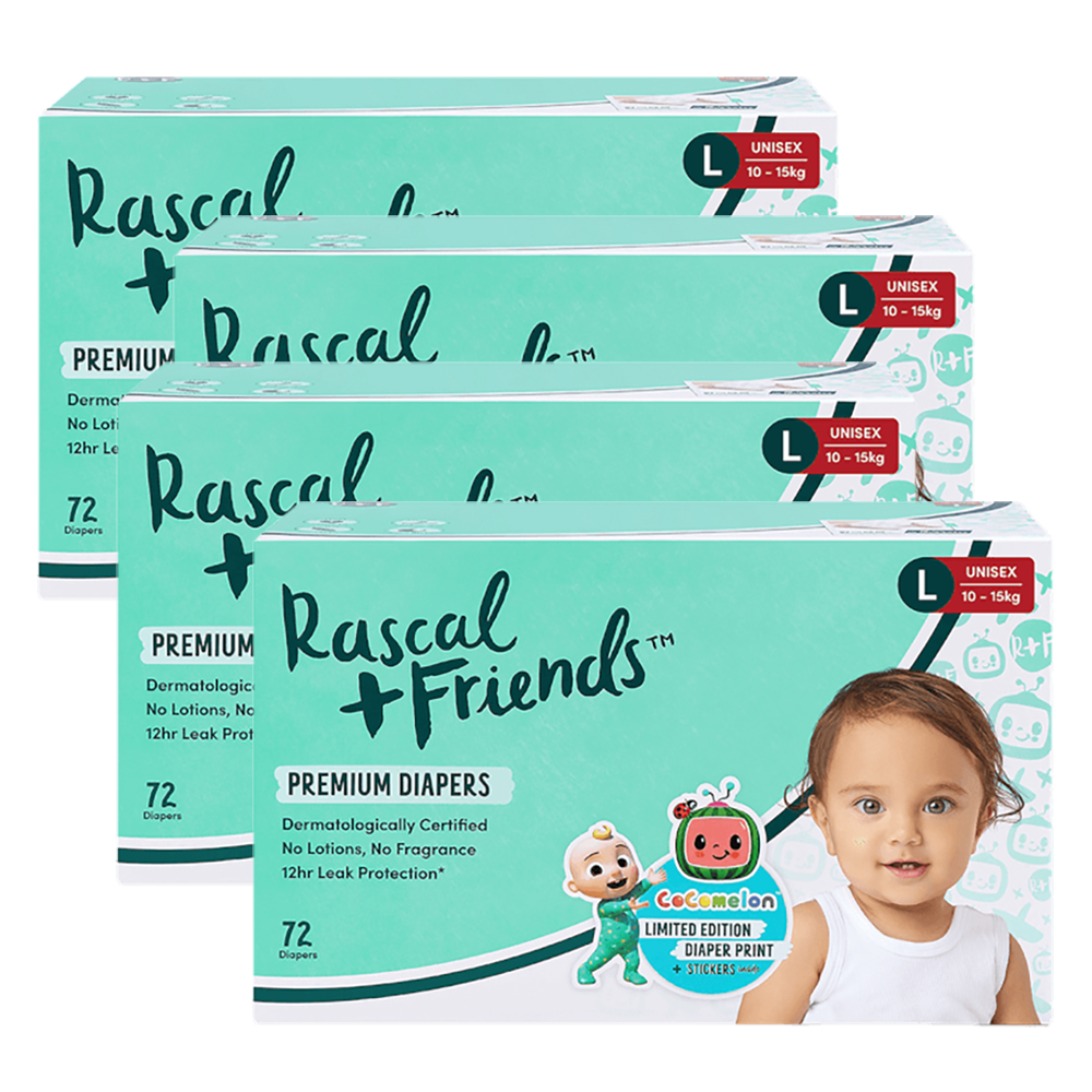 Thùng Tã dán Rascal+Friend Cocomelon (L,10-15kg, 72 miếng) giá tốt