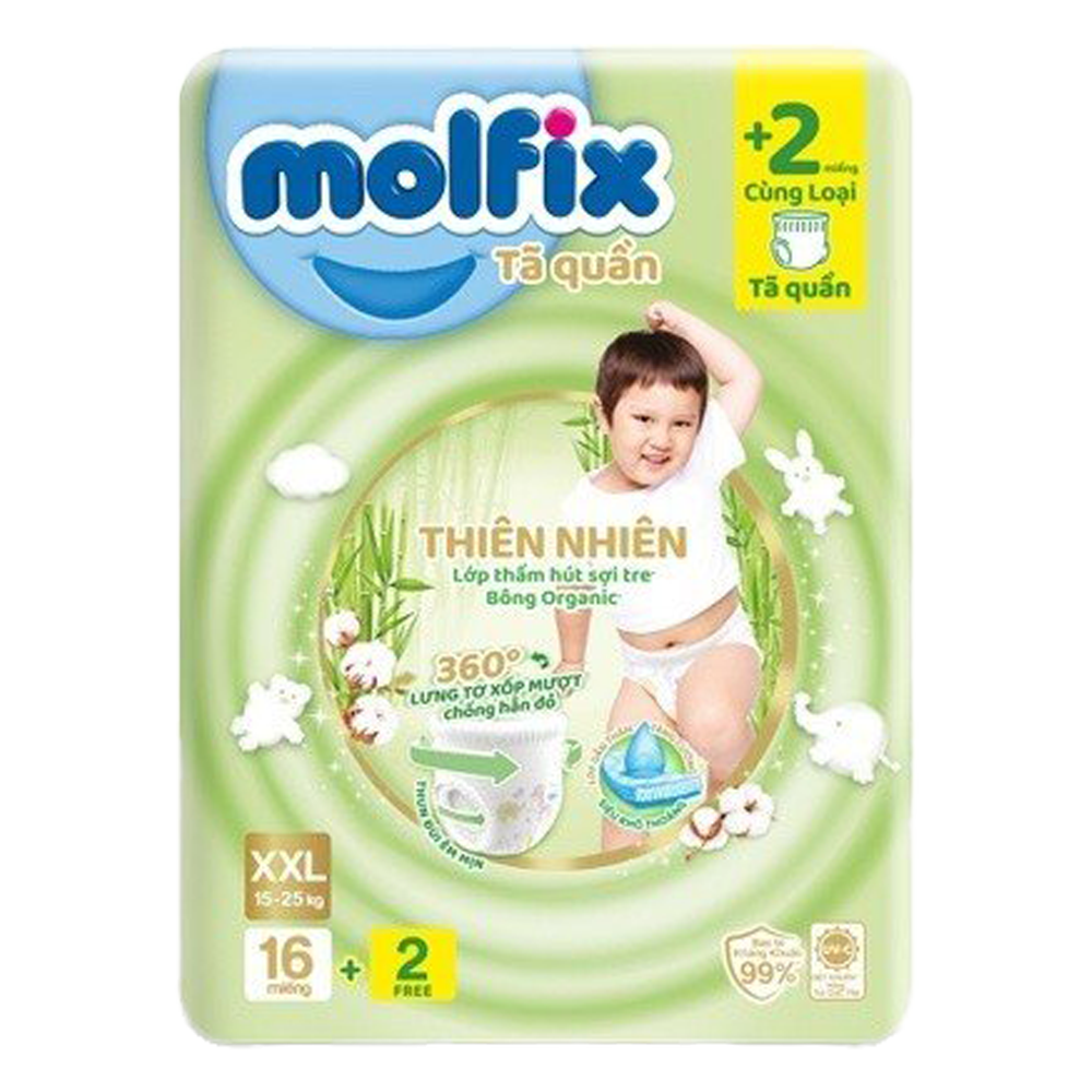 QT Molfix_Tã quần Molfix Thiên Nhiên (XXL, 16 miếng) + 2 miếng | Quà