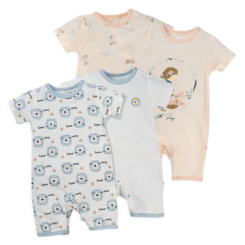 Combo 2 Set 2 bodysuit đùi 6-9M Ht sư tử Animo M522003-18 (xanh lá) và