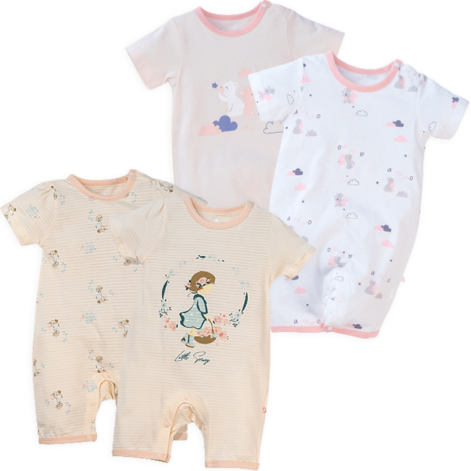 Combo 2 Set 2 body đùi 9-12M Animo NB522015 (hồng-trắng bé gấu) và