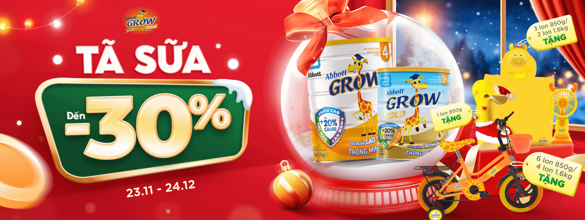 Cập nhật bảng giá giảm và khuyến mãi sữa Abbott Grow mới nhất