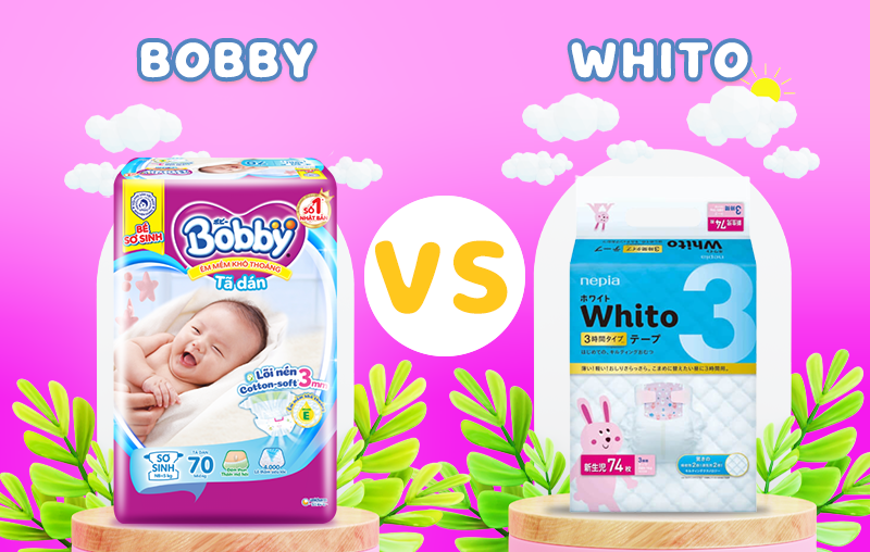 So sánh tã dán sơ sinh Whito và tã dán sơ sinh Bobby. Mẹ nên mua loại nào?
