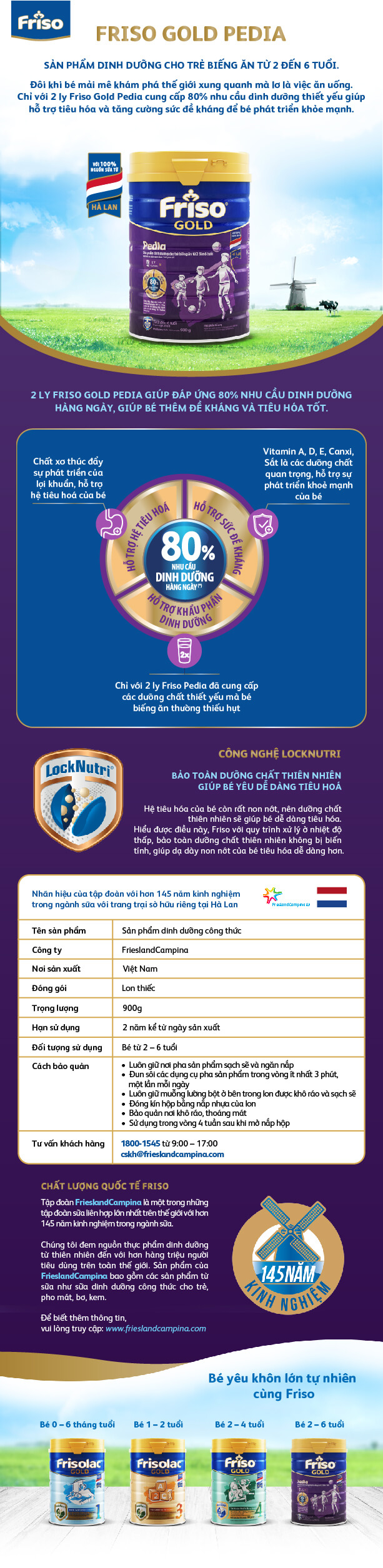 Sữa bột Friso Gold Pedia 900g cho trẻ từ 2-6 tuổi